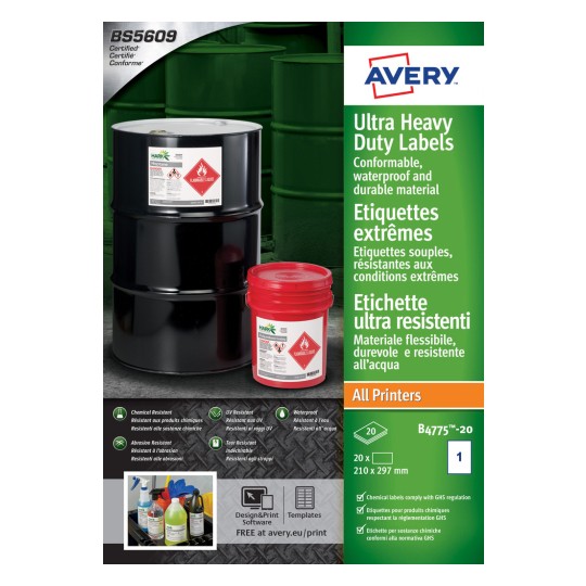 Ultra Resistant Waterproof Labels, 210 x 297 mm, Colour Laser ...