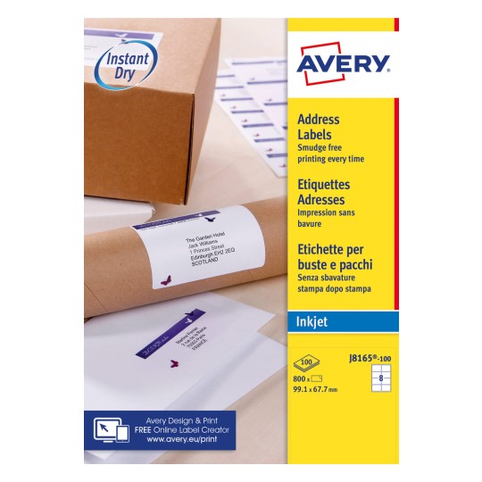 Parcel Labels, QuickDRY™, Inkjet Printable, 99.1 x 67.7 mm, White, 800 ...